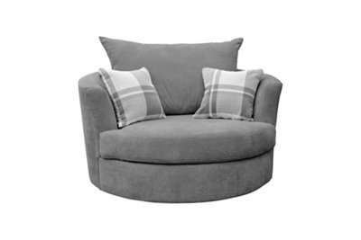 Sofas and More Large Swivel Round Cuddle Chair Fabric (Grey)