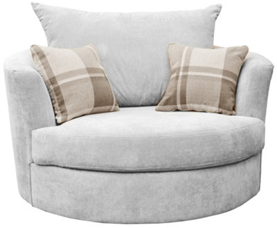 Sofas and More Large Swivel Round Cuddle Chair Fabric (Light Grey)
