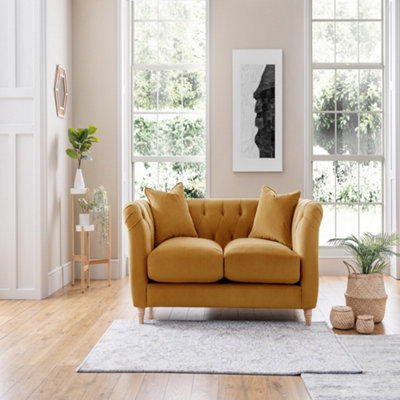 Sofas Express Carlton Ochre Yellow Velvet 2 Seater Sofa