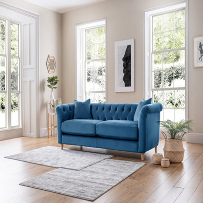 Sofas Express Carlton Sky Blue Velvet 3 Seater Sofa