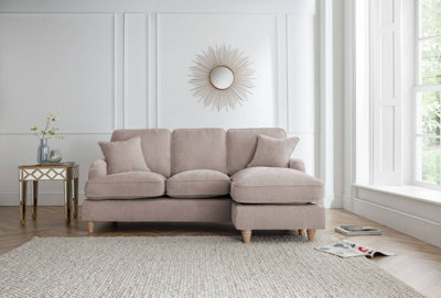 Sofas Express Tenby Beige Putty Right Hand Chaise Tailored Pleat Manhattan Sofa