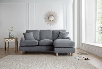 Sofas Express Tenby Charcoal Grey Right Hand Chaise Tailored Pleat Manhattan Sofa | DIY at B&Q