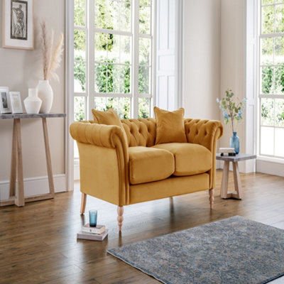 Sofas Express Tulip Ochre Yellow Velvet 2 Seater Sofa