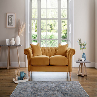 Sofas Express Tulip Ochre Yellow Velvet 2 Seater Sofa