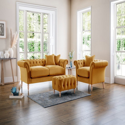 Sofas Express Tulip Ochre Yellow Velvet 3 Seater Sofa