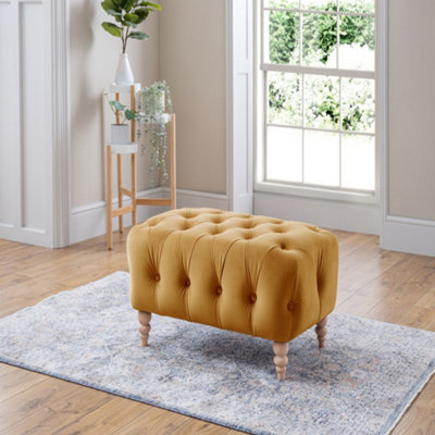 Sofas Express Tulip Ochre Yellow Velvet Footstool | DIY at B&Q