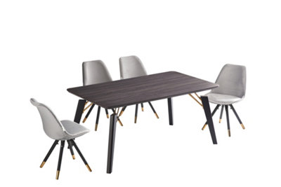 Sofia Cosmo Black LUX Dining Set with 4 Light Grey Velvet Chairs | DIY ...