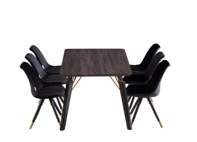 Sofia Cosmo Black LUX Dining Set with 6 Black Velvet Chairs