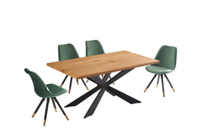 Sofia Duke Oak LUX Dining Set with 4 Green Velvet Chairs