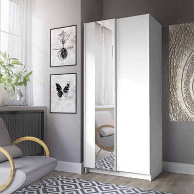 Sofia Sliding Door Wardrobe 80cm - Crisp White, Mirrored Minimalist ...
