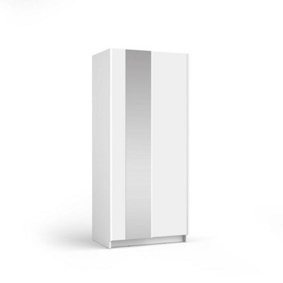 Sofia Sliding Door Wardrobe 80cm - Crisp White, Mirrored Minimalist ...