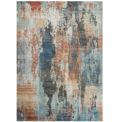 Soft Abstract Distressed Multicloured Fireside Living Area Rug 80cm x ...