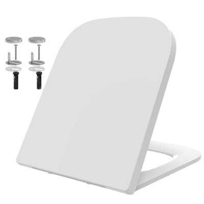 Soft Close Square Toilet Seat White with Quick Release, Top Fixings ...
