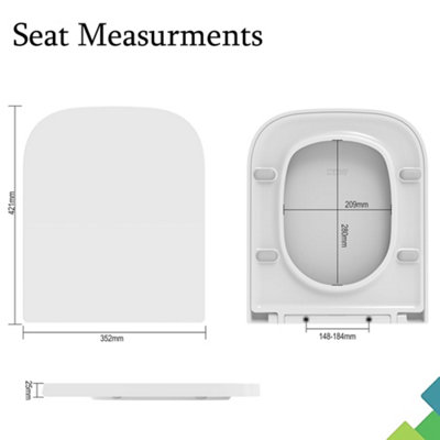 Soft Close Square Toilet Seat White with Quick Release, Top Fixings ...