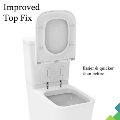 Soft Close Square Toilet Seat White with Quick Release, Top Fixings ...