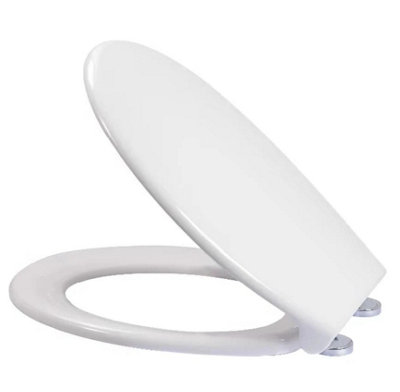 Soft Close Toilet Seat White Plastic, Chrome Hinges, Quick Release, Top ...