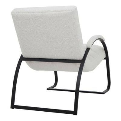 Soft Cream Ribbed Bouclé Accent Chair with Black Metal Frame