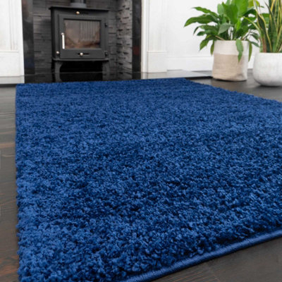Soft Fluffy Navy Blue Shaggy Area Rug 50x80cm | DIY at B&Q