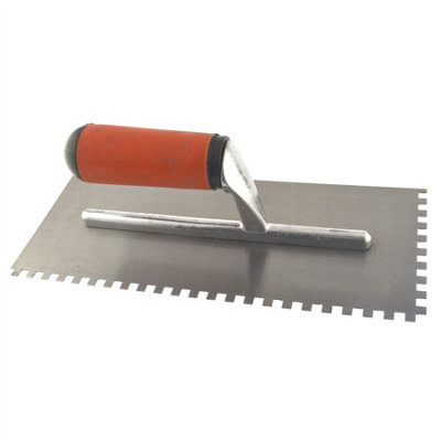 Soft Grip Self Adhesive Trowel 280mm Square Teeth Steel Ceramic Plaster ...