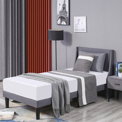Soft Linen Upholstered 3FT Single Bed Frame with Winged Headboard and ...
