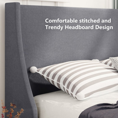 Soft Linen Upholstered 3FT Single Bed Frame with Winged Headboard and ...