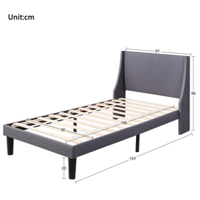 Soft Linen Upholstered 3FT Single Bed Frame with Winged Headboard and ...