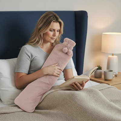 Soft Long Hot Water Bottle Perfect for Back Neck Leg Pain Relief Pink