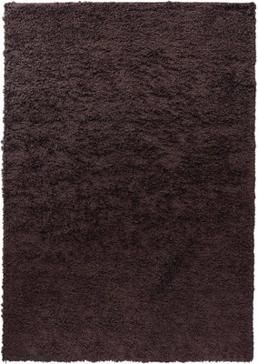 Soft Plain Thick Area Shaggy Rug - Brown 60 x 110 cm | DIY at B&Q