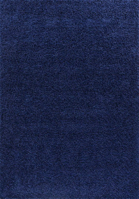 Soft Plain Thick Area Shaggy Rug - Navy Blue 60 x 110 cm | DIY at B&Q