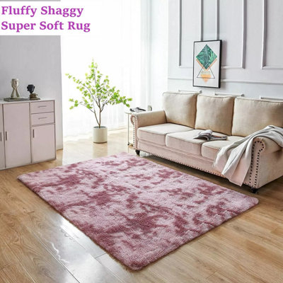 Soft Shaggy Rug Fluffy Tye Dye Pink Rug Bedroom Indoor/Outdoor Carpets ...