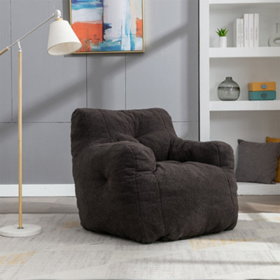 Soft Tufed Foam Bean Bag Chair With Teddy Fabric, Dark Grey
