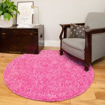 Soft Value Barbie Pink Shaggy Area Rug 135x135cm | DIY at B&Q