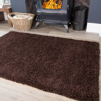 Soft Value Brown Shaggy Area Rug 60x110cm | DIY at B&Q