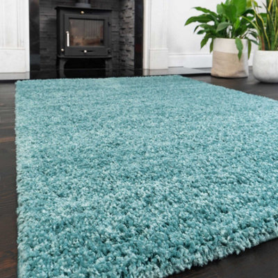 Soft Value Duck Egg Blue Shaggy Area Rug 110x160cm | DIY at B&Q