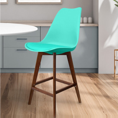 Soho Aqua Plastic Bar Stool with Dark Wood Legs