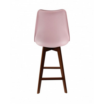 Soho Blush Pink Plastic Bar Stool with Dark Wood Legs