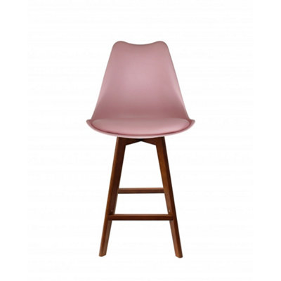 Soho Blush Pink Plastic Bar Stool with Dark Wood Legs