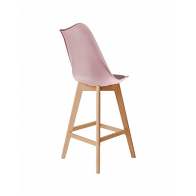 Soho Blush Pink Plastic Bar Stool with Light Wood Legs