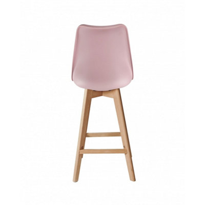 Soho Blush Pink Plastic Bar Stool with Light Wood Legs