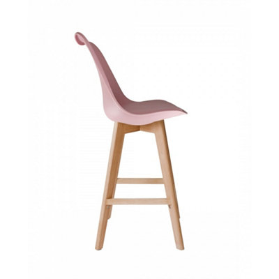 Soho Blush Pink Plastic Bar Stool with Light Wood Legs