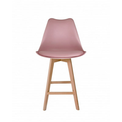 Soho Blush Pink Plastic Bar Stool with Light Wood Legs