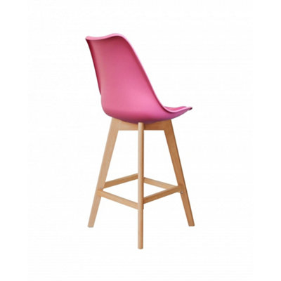 Soho Bright Pink Plastic Bar Stool with Light Wood Legs
