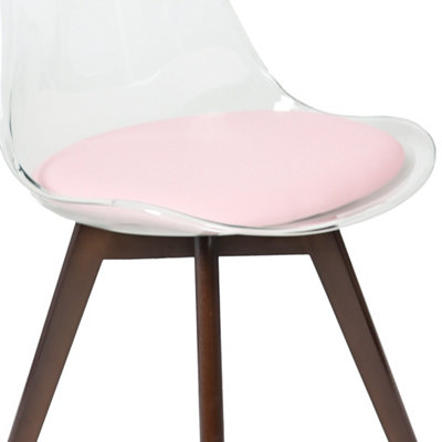 SOHO CLEAR AND BLUSH PINK PLASTIC DINING CHAIR WITH SQUARED DARK WOOD LEGS