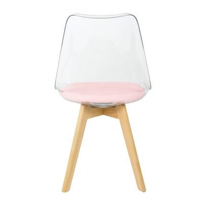 Soho Clear and Blush Pink Plastic Dining Chair with Squared Light Wood Legs