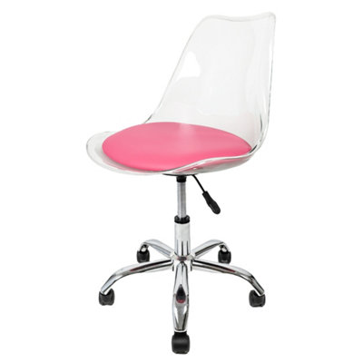 Soho Clear Plastic Dining Chair with Swivel Base Bright Pink