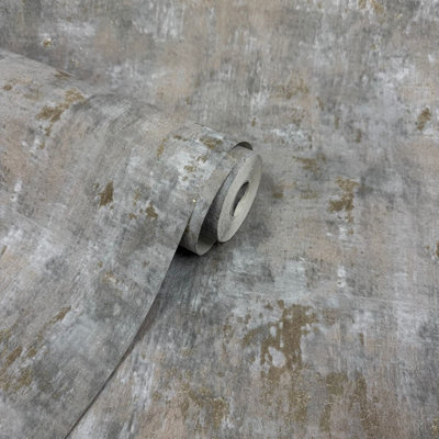 Soho Concrete Textured Heavyweight Vinyl Wallpaper Dark Grey / Gold ...