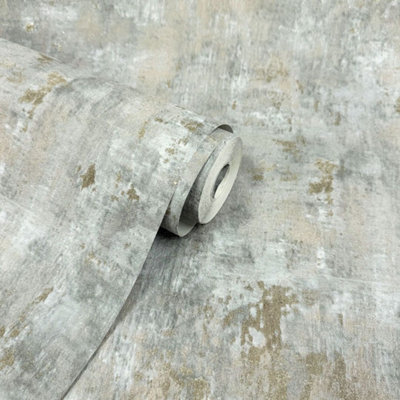 Soho Concrete Textured Heavyweight Vinyl Wallpaper Sage Green / Gold ...