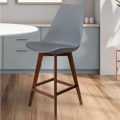 SOHO DARK GREY PLASTIC BAR STOOL WITH DARK WOOD LEGS