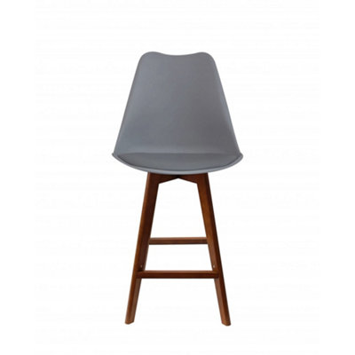 SOHO DARK GREY PLASTIC BAR STOOL WITH DARK WOOD LEGS