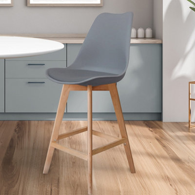 SOHO DARK GREY PLASTIC BAR STOOL WITH LIGHT WOOD LEGS